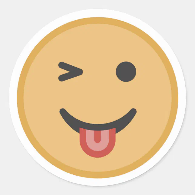 Cute Wink Emoji Face Classic Round Sticker | Zazzle