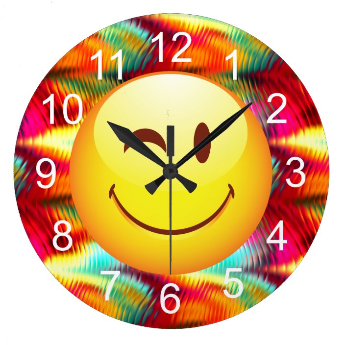 Cute Winking Happy Face and Bright Colors Large Clock | Zazzle.com