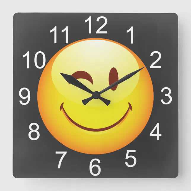 Cute Winking Happy Face Square Wall Clock | Zazzle