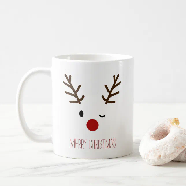 Cute Winking Rudolf Reindeer Christmas Coffee Coffee Mug | Zazzle
