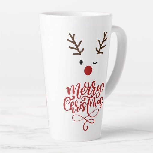 Cute Winking Rudolf Reindeer Christmas Coffee Latte Mug | Zazzle