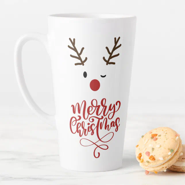 Cute Winking Rudolf Reindeer Christmas Coffee Latte Mug | Zazzle