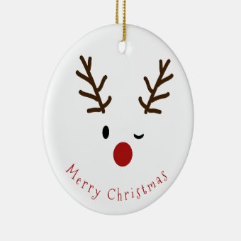 Cute Winking Rudolf Reindeer Photo Christmas Ceramic Ornament | Zazzle