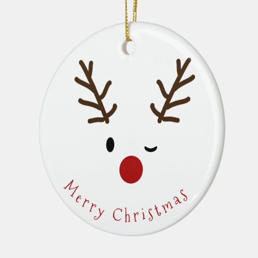 Cute Winking Rudolf Reindeer Photo Christmas Ceramic Ornament | Zazzle
