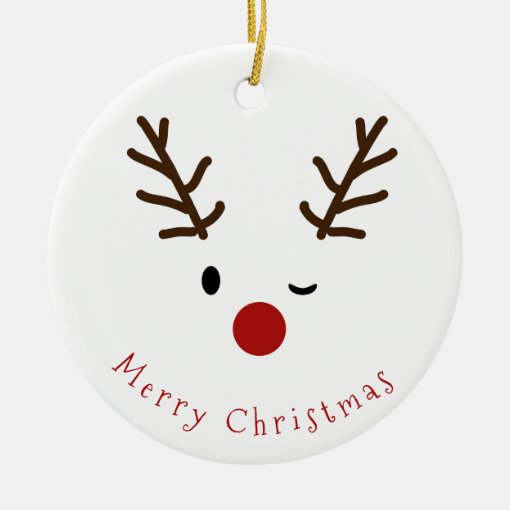 Cute Winking Rudolf Reindeer Photo Christmas Ceramic Ornament | Zazzle