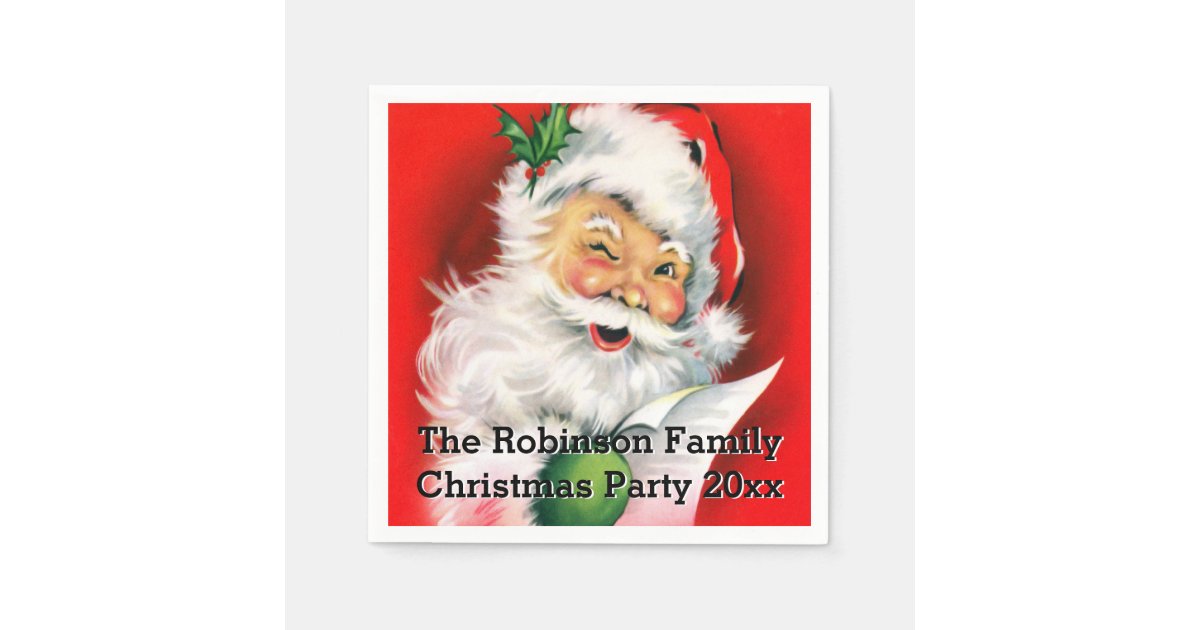 Cute Winking Santa with Christmas List Custom Paper Napkins | Zazzle