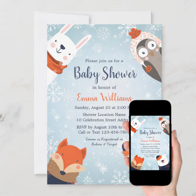 Cute Winter Animals Baby Shower Invitation | Zazzle