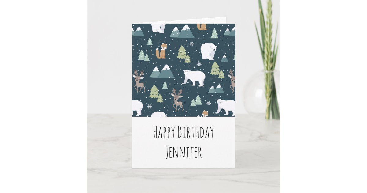 Cute Winter Animals Pattern Rustic Birthday Card | Zazzle
