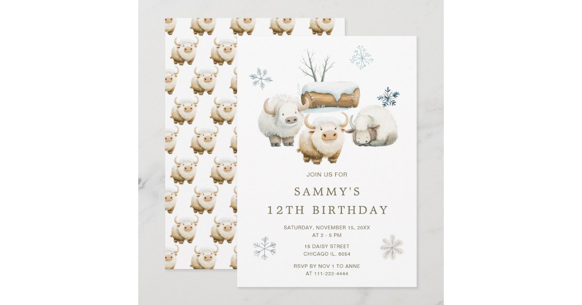 Cute Winter Arctic Cow Birthday Invitation | Zazzle