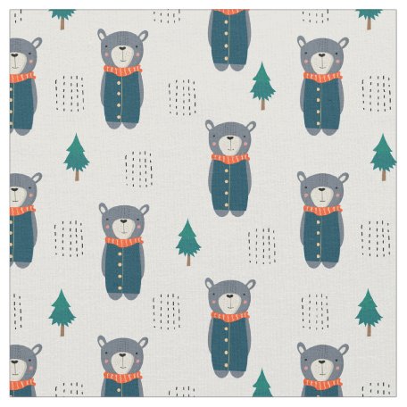 Cute Bears in the Woods Pattern Fabric | Zazzle