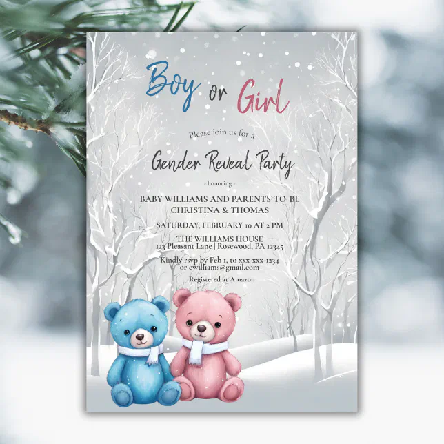 Cute Winter Bears Gender Reveal Party Invitation | Zazzle