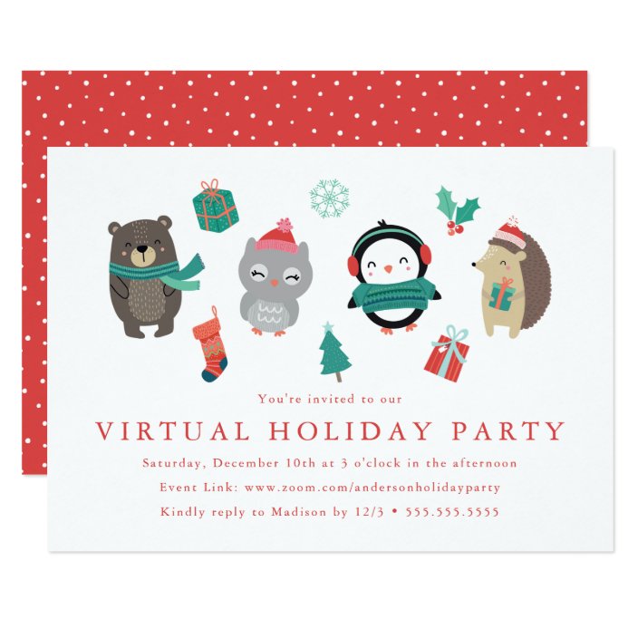 Cute Winter Friends Kid's Virtual Holiday Party Invitation | Zazzle.com