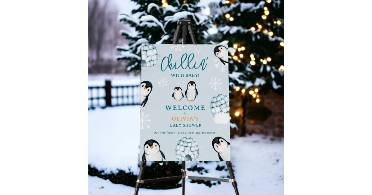 Cute winter penguin igloos welcome baby shower foam board | Zazzle