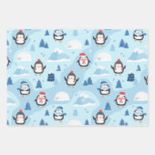 Cute Winter Penguins in Three Patterns Wrapping Paper Sheets | Zazzle
