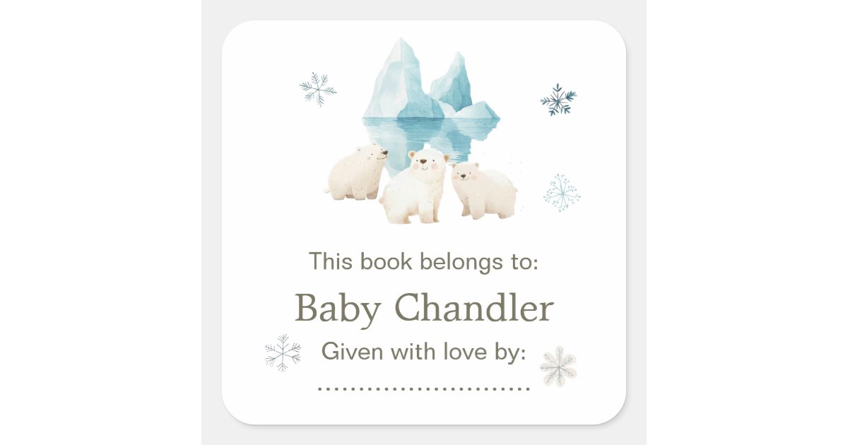 Cute Winter Polar Bears Baby Shower Square Sticker | Zazzle
