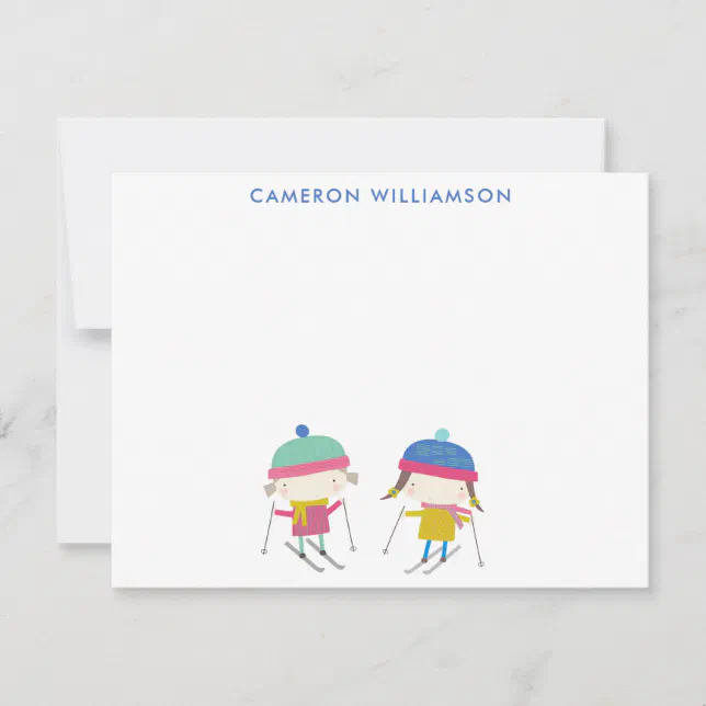 Cute Winter Skiing Kids Personalized Stationery Note Card | Zazzle
