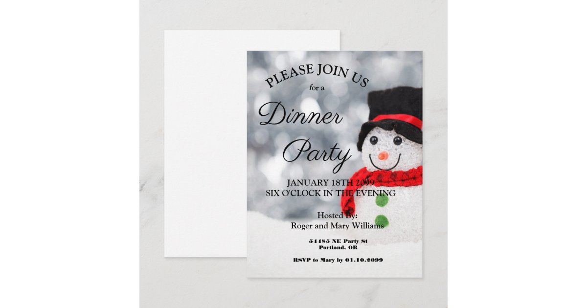 Cute Winter Snowman Dinner Party Invitation | Zazzle