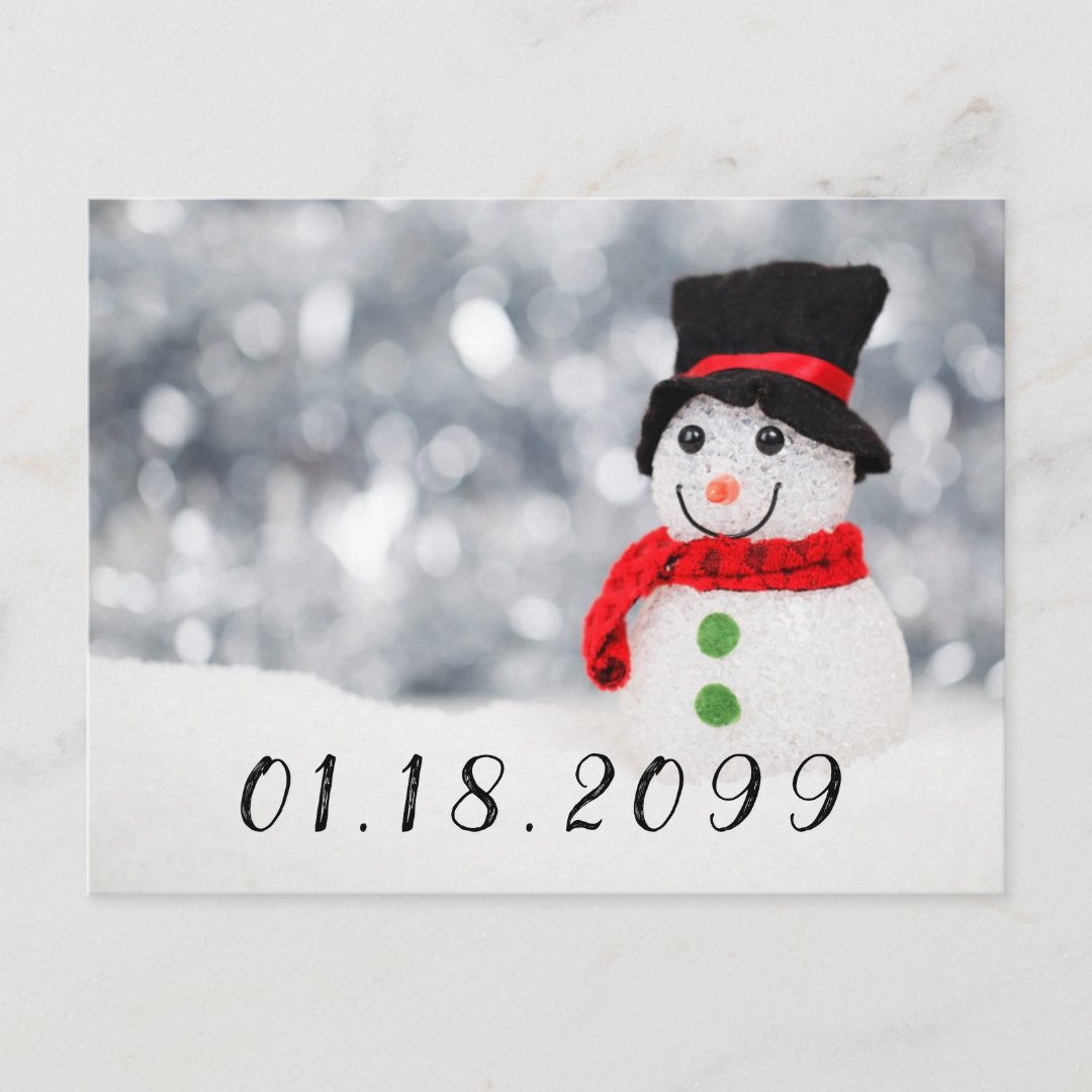 Cute Winter Snowman w Red Scarf and Black Top Hat Announcement Postcard ...