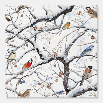 Cute Winter Tree Birds Berries Nature Nursery Room Wallpaper | Zazzle