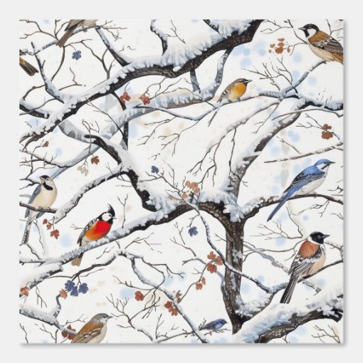 Cute Winter Tree Birds Berries Nature Nursery Room Wallpaper | Zazzle