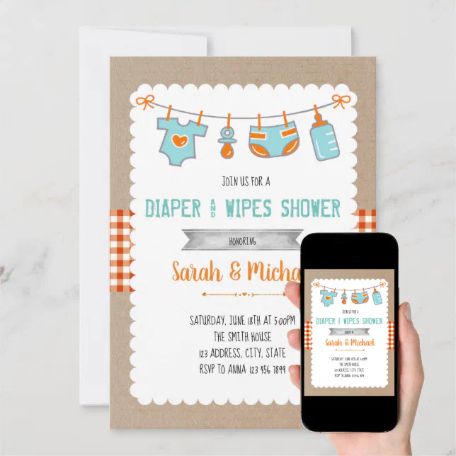 Cute wipe diaper party invitation | Zazzle