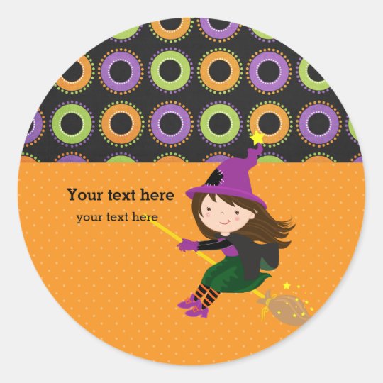 Cute witch classic round sticker | Zazzle.com