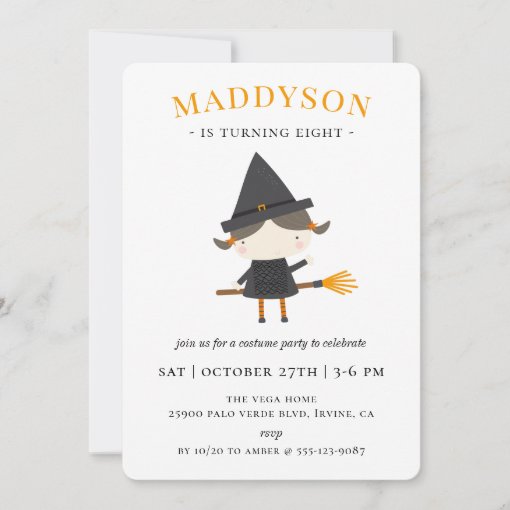 Cute Witch Halloween Birthday Party Invitation | Zazzle