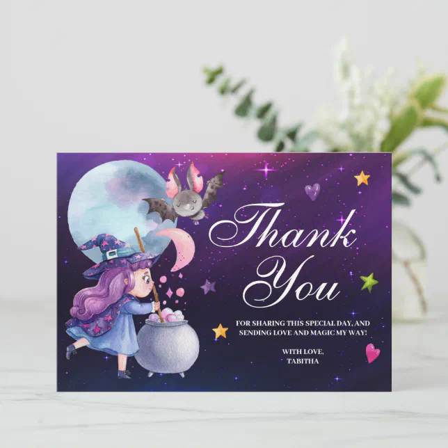 Cute Witch Halloween Thank You Card | Zazzle
