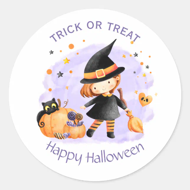 Cute Witch Happy Halloween Stickers | Zazzle