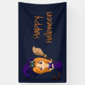 Cute Witch in Purple Hat Happy Halloween Banner | Zazzle