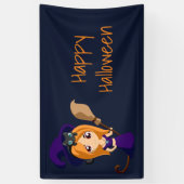 Cute Witch in Purple Hat Happy Halloween Banner | Zazzle