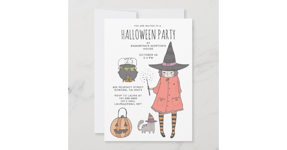 Cute Witch Kid's Halloween Party Invitation | Zazzle