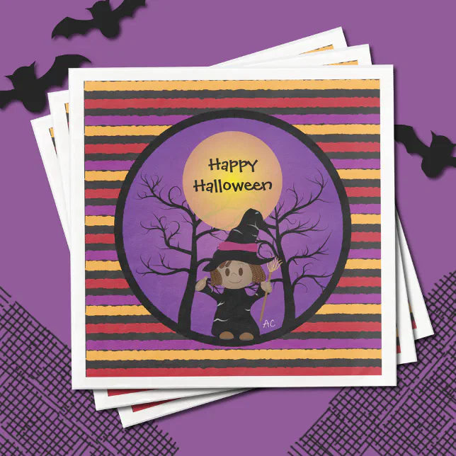 Cute Witch Kids Halloween Party Paper Napkins | Zazzle