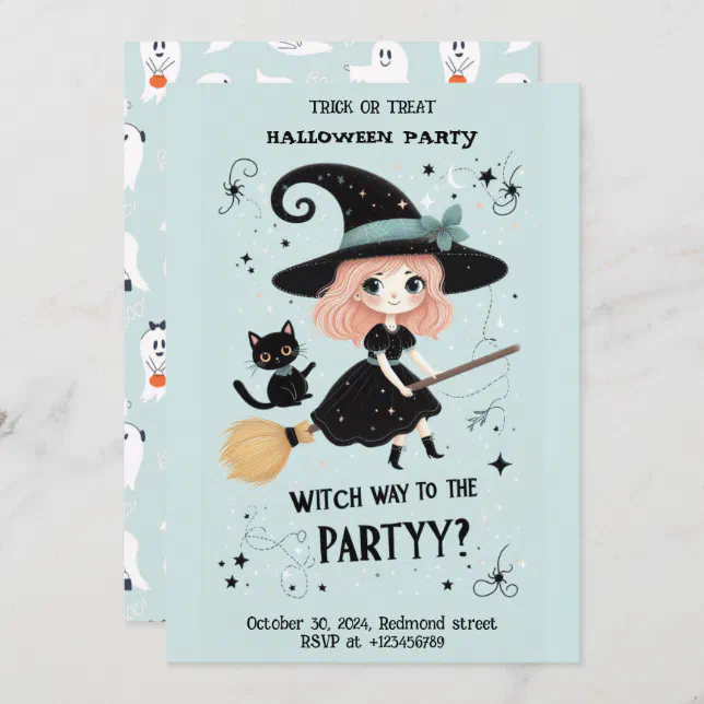 Cute witch with Halloween Pun party Invitation | Zazzle