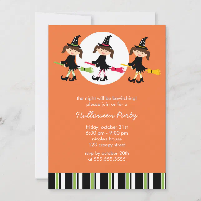 Cute Witches Halloween Party Invitations | Zazzle