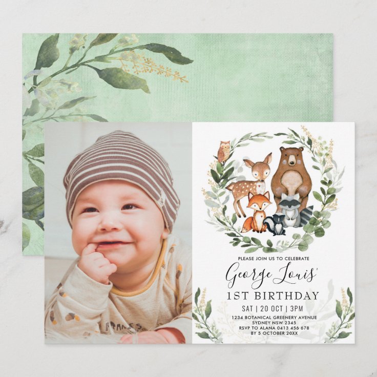 Cute Woodland 1st Birthday Forest Friends Party Invitation | Zazzle