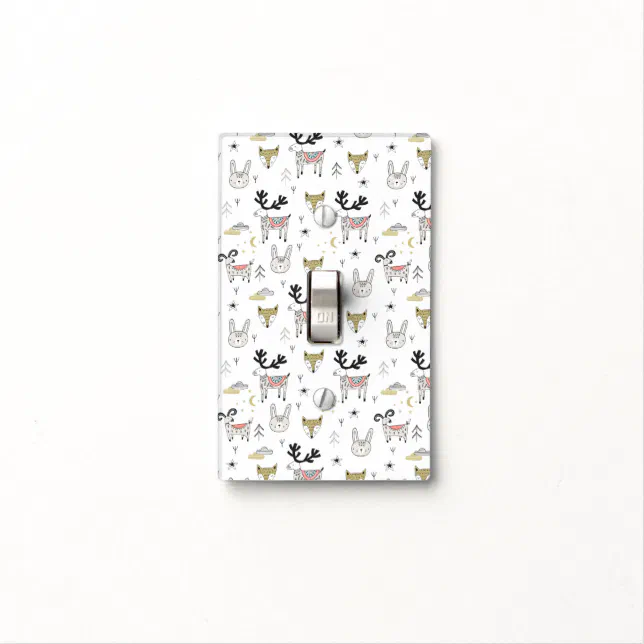 Cute Woodland Animal Doodle Pattern Light Switch Cover | Zazzle