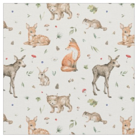 Cute Nursery Woodland Animals Fabric | Zazzle
