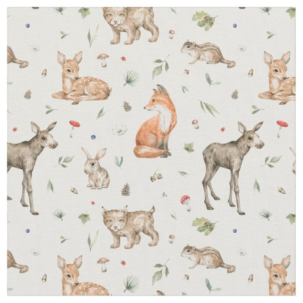 Cute Forest Woodland Animal Pattern For Kids Fabric | Zazzle