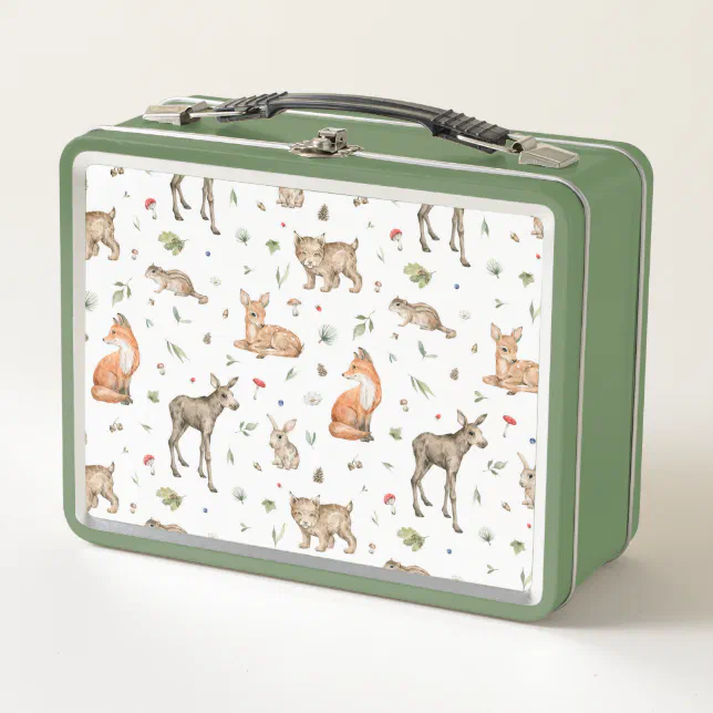 Cute Woodland Animal Pattern Metal Lunch Box | Zazzle