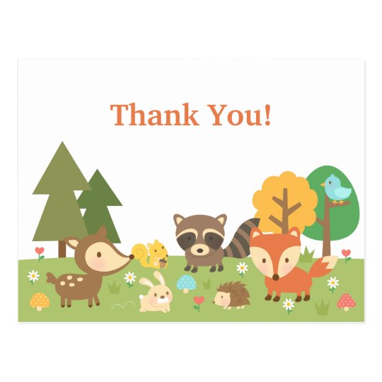 Cute Woodland Animal Thank You Postcard | Zazzle.com