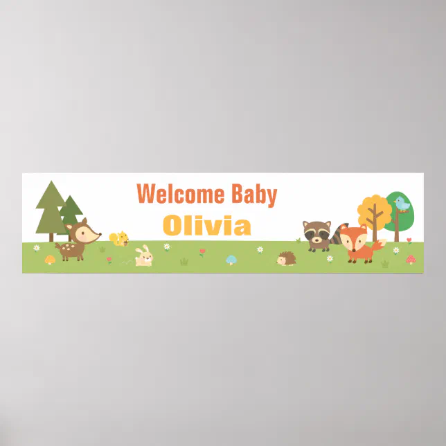 Cute Woodland Animal Themed Baby Shower Banner Poster | Zazzle