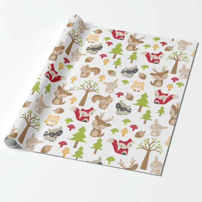Cute Woodland Animals and Forest Pattern Wrapping Paper | Zazzle