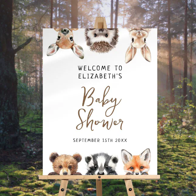 Cute Woodland Animals Baby Shower Welcome Sign | Zazzle