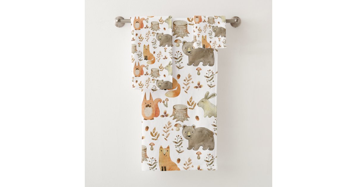 Cute Woodland Animals Bath Towel Set | Zazzle