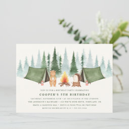 Cute Woodland Animals Camping Birthday Party Invitation | Zazzle