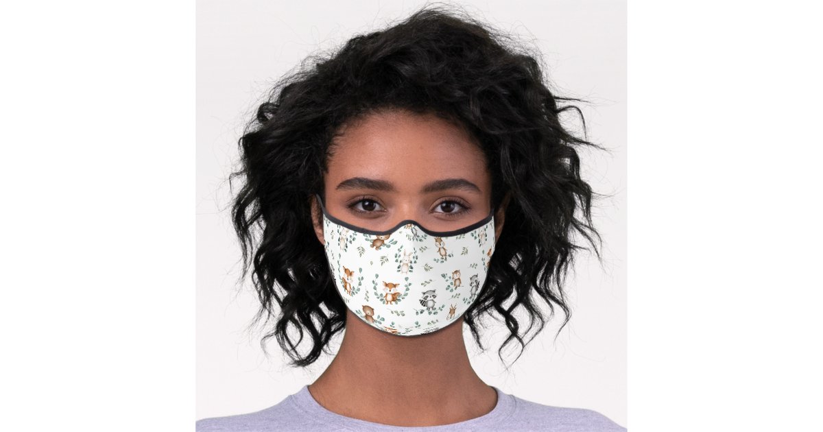 Cute Woodland Animals Forest Greenery Eucalyptus Premium Face Mask | Zazzle