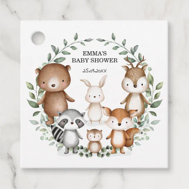 Cute Woodland Animals Forest Greenery Neutral Baby Favor Tags | Zazzle