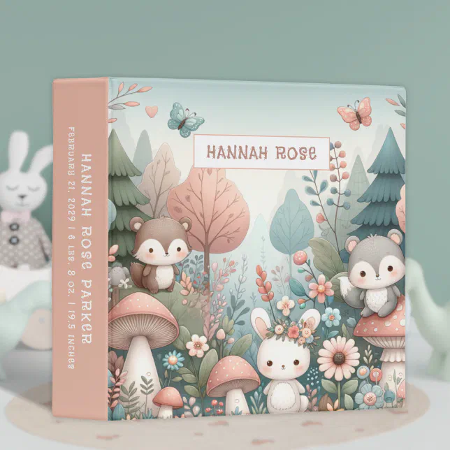 Cute Woodland Animals Girl Baby Photo Album 3 Ring Binder | Zazzle