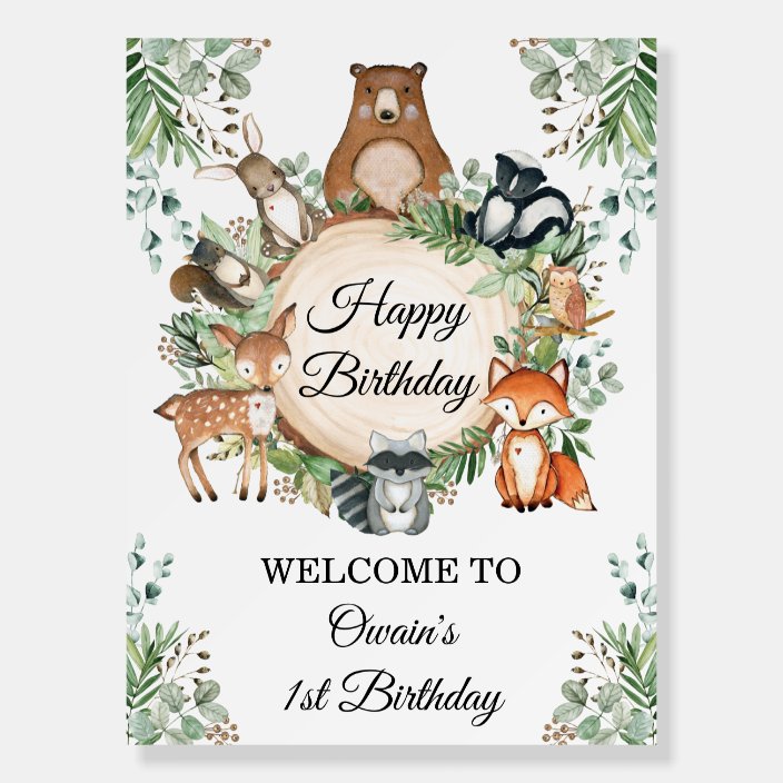 Cute Woodland Animals Greenery Happy Birthday Foam Board | Zazzle.com